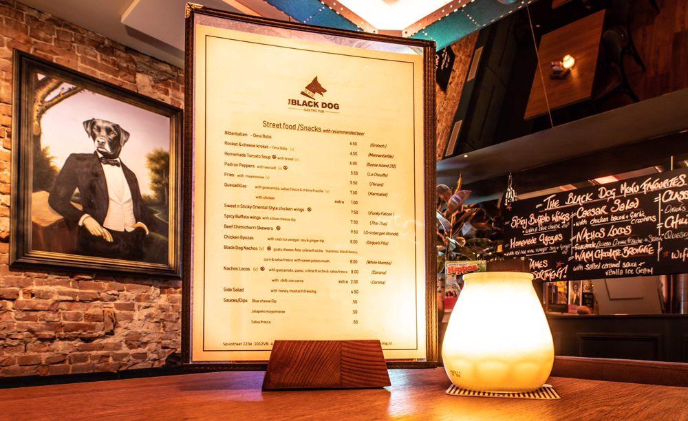 Menu at The Black Dog, Amsterdam