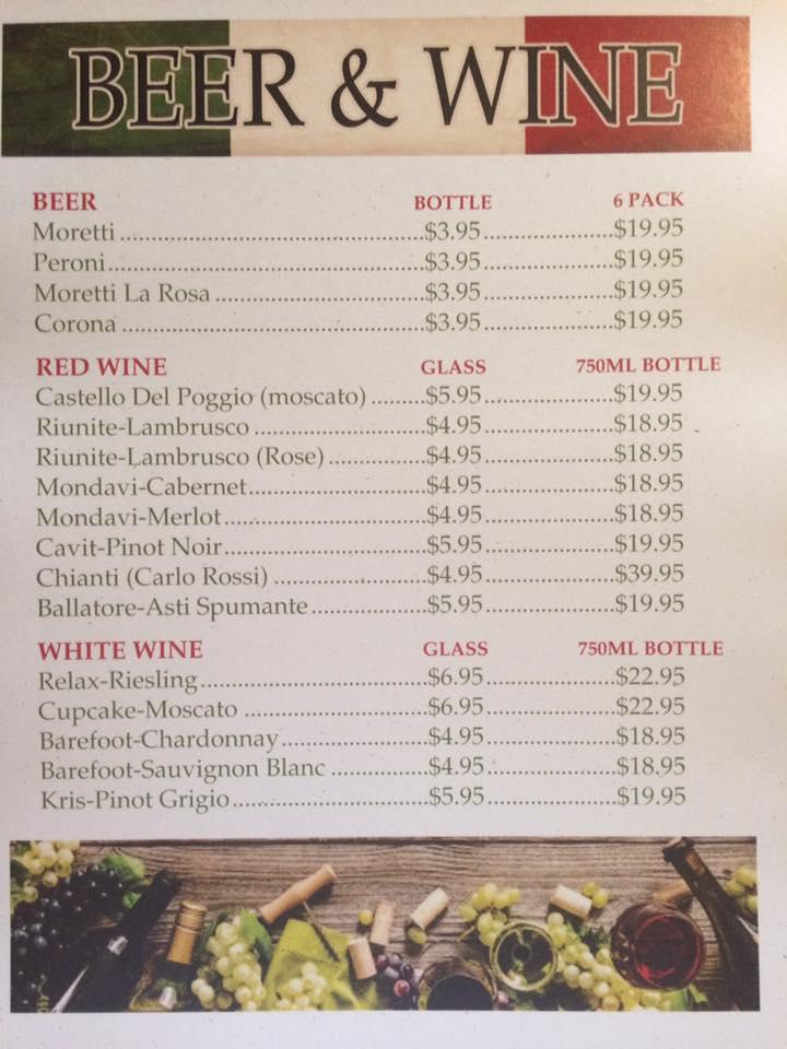 Menu at Francesco's pizzeria, Claremore