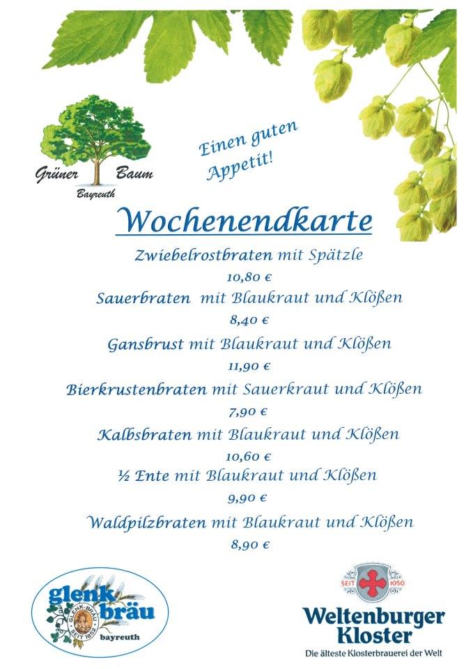 Speisekarte von Gasthof Grüner Baum und Restaurant, Bayreuth