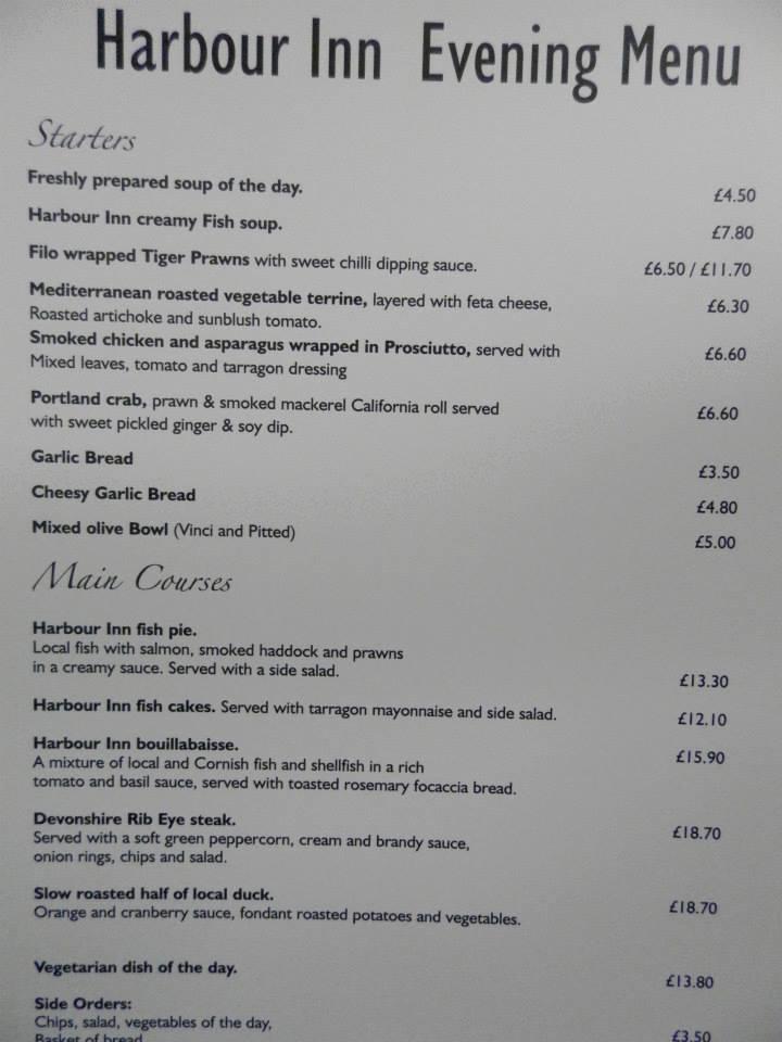 Menu at Harbour Inn pub & bar, Lyme Regis