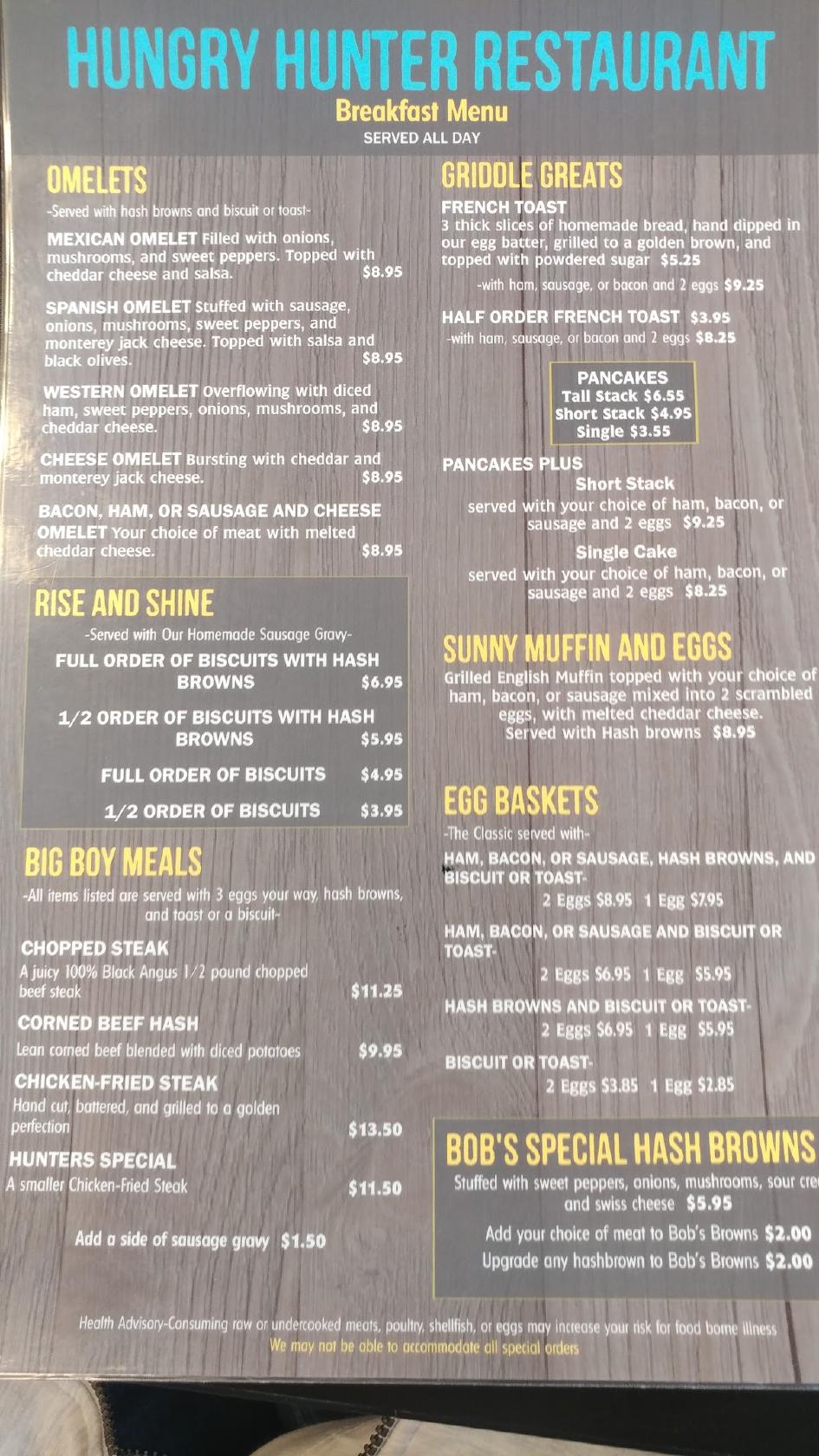 Menu at Hungry Hunter Restaurant, Branson, Historic Hwy 165