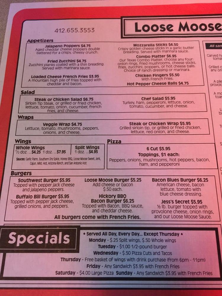 Menu at Loose Moose Saloon pub & bar, Baldwin