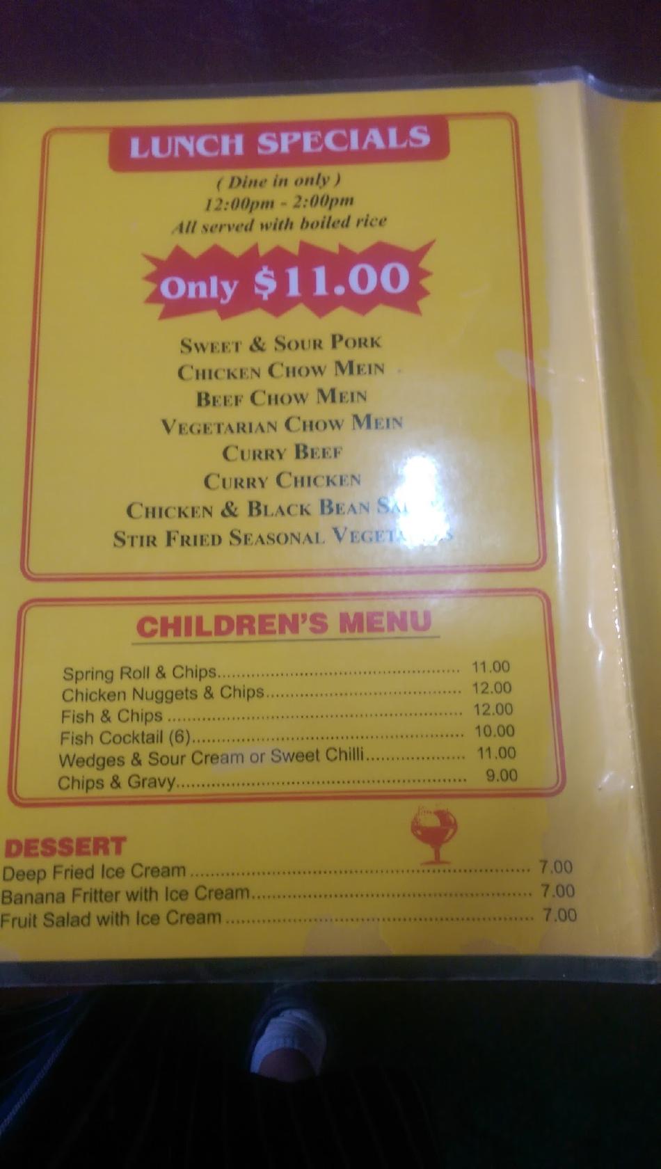 Menu at Mei and Johnny' Chinese Kitchen restaurant, Dungog