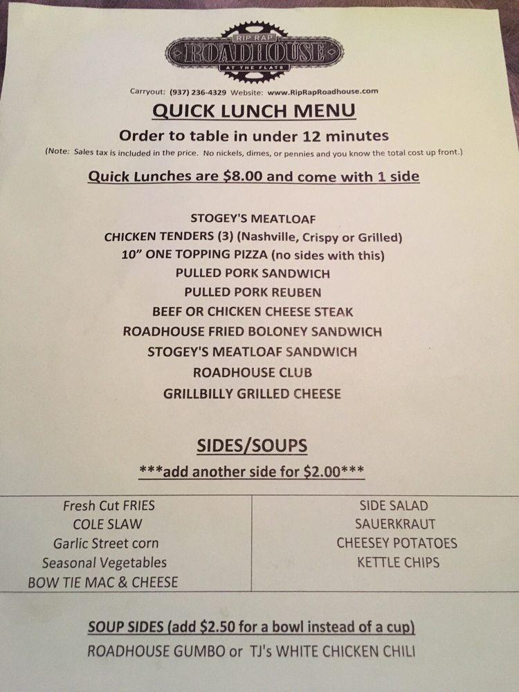 Menu at Rip Rap Roadhouse pub & bar, Dayton, Rip Rap Rd