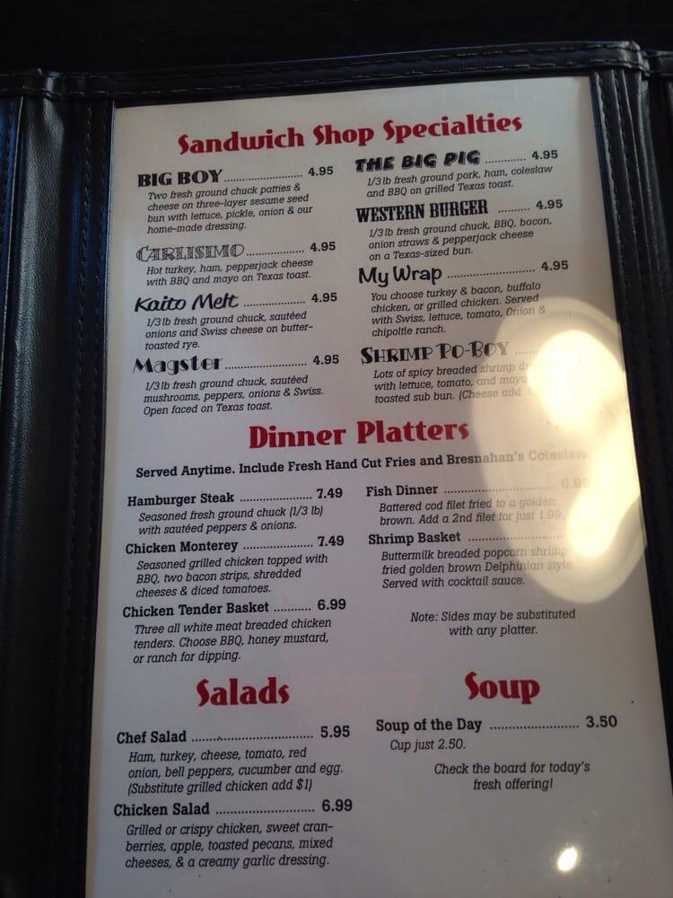 Menu at Sandwich Shop restaurant, Delphi