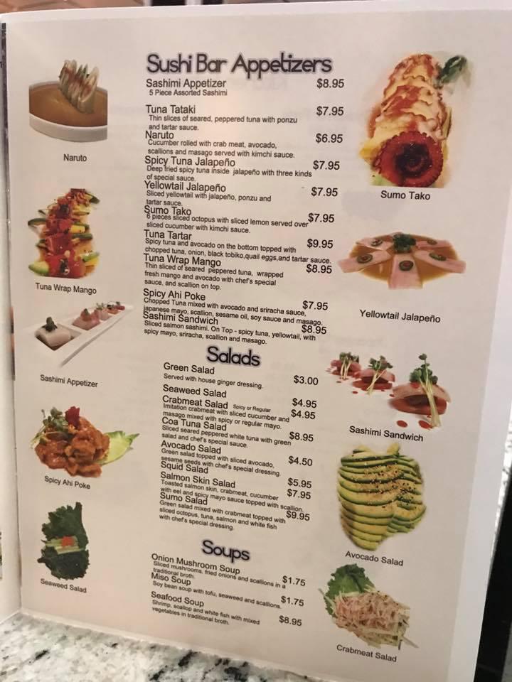 Menu at Sumo Japanese Restaurant, Moses Lake