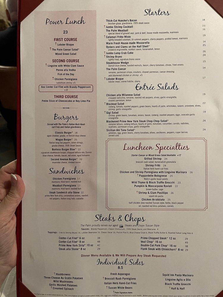 Menu at The Palm - Downtown Houston steakhouse, Houston, Fannin St ...