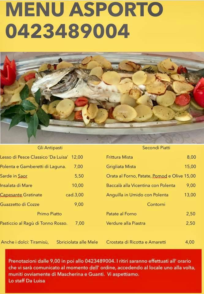 Menu at Trattoria Bar Da Luisa, Vedelago