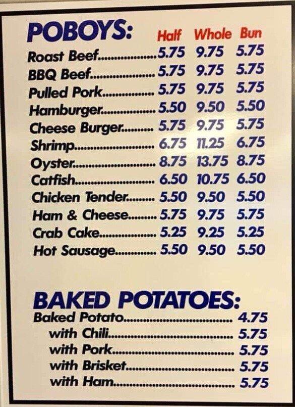 Menu at Bogie's BBQ, Columbia