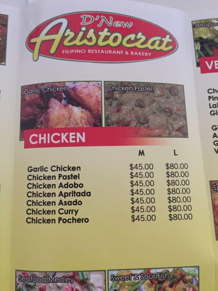 Menu at D’New Aristocrat Filipino Restaurant, Los Angeles