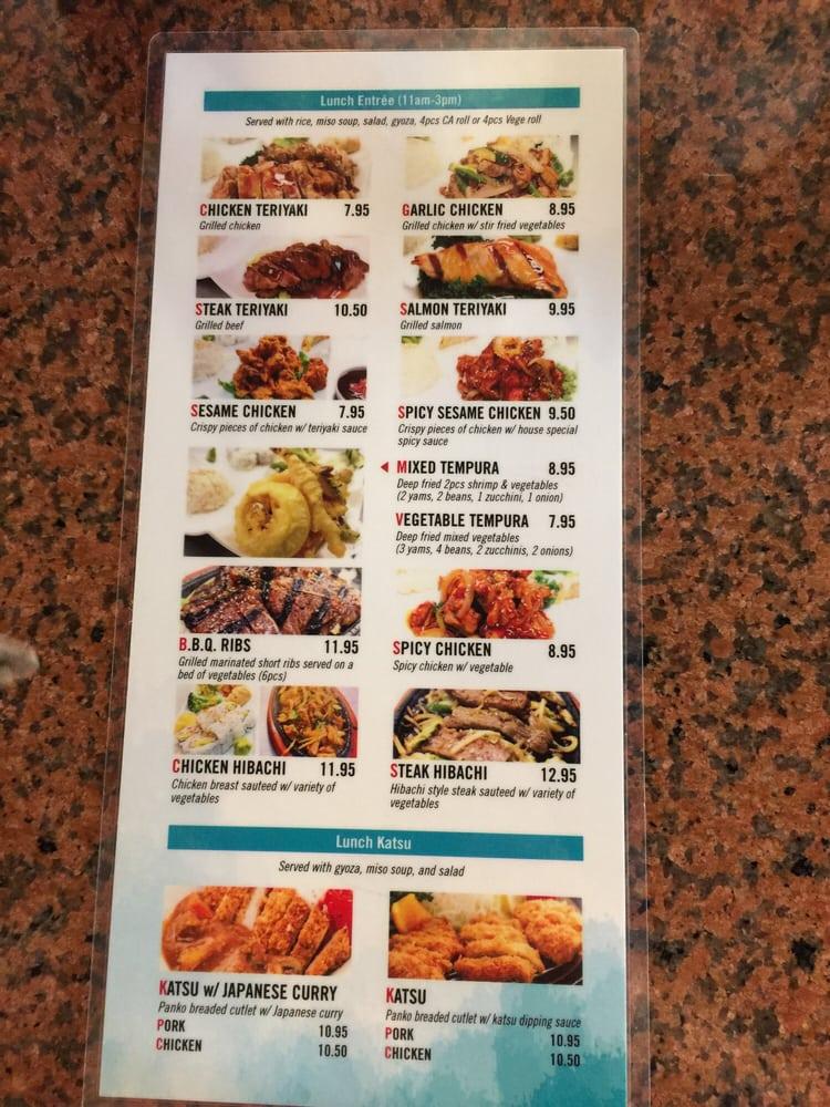 Menu at Kibo Sushi restaurant, Ventura