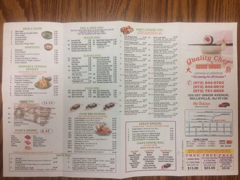 Menu at Quality Chef restaurant, Belleville