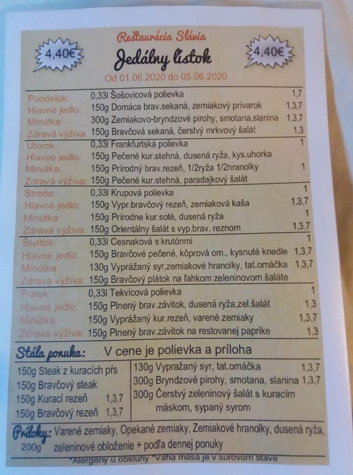 Speisekarte von Reštaurácia Slávia restaurant, Poprad