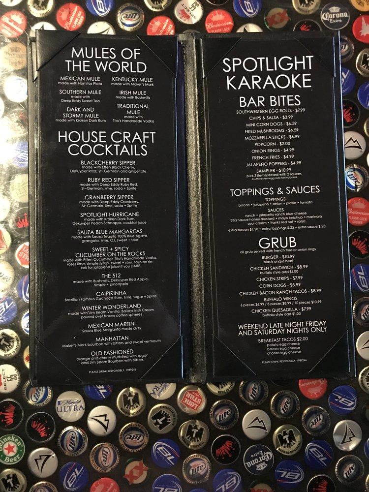 Menu at Spotlight Karaoke pub & bar, Cedar Park
