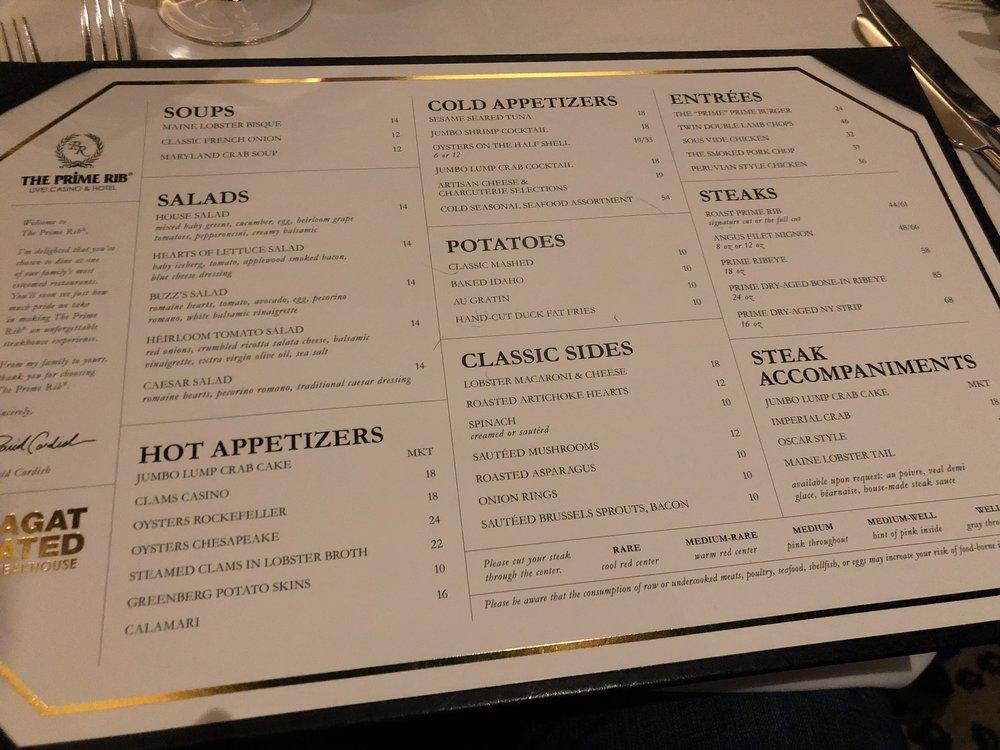 Menu at The Prime Rib at Live! Casino & Hotel steakhouse, Hanover ...