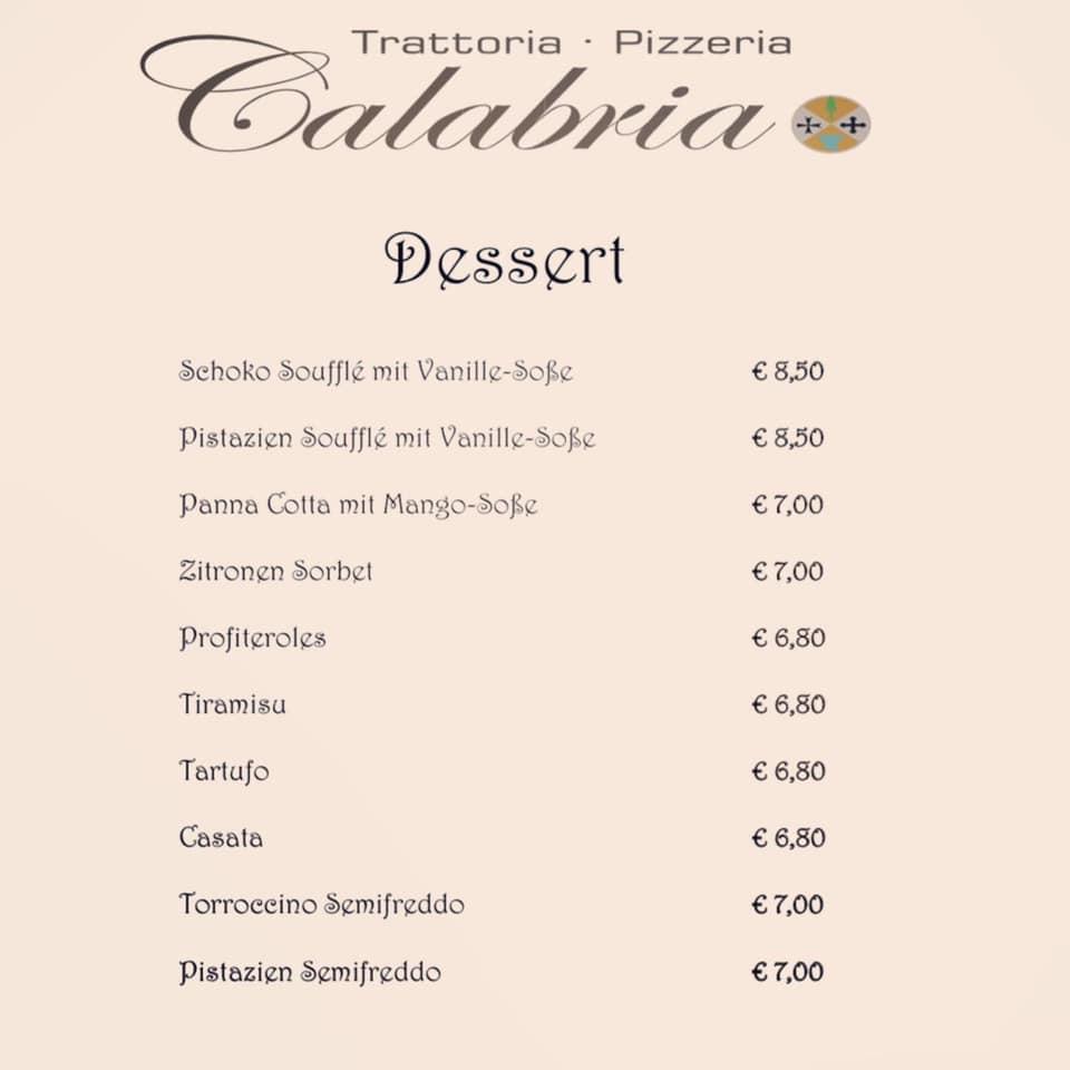 Menu at Trattoria Pizzeria Calabria, Mörfelden-Walldorf