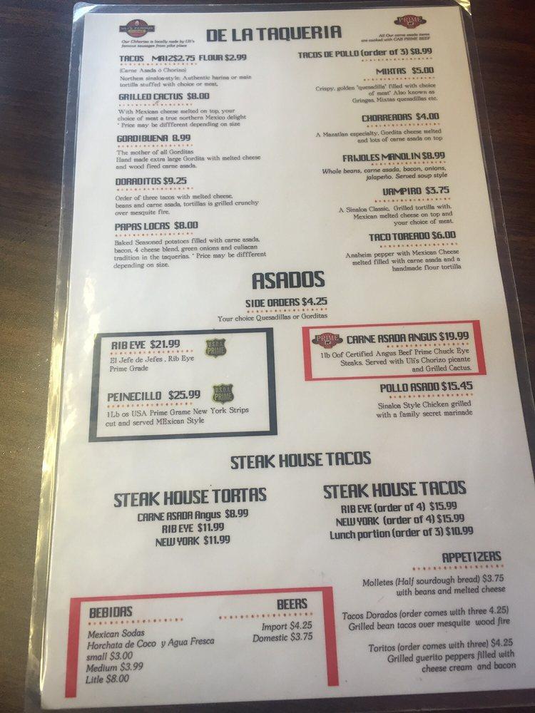 Menu at Asadero Prime steakhouse, Kent, 310 Washington Ave N