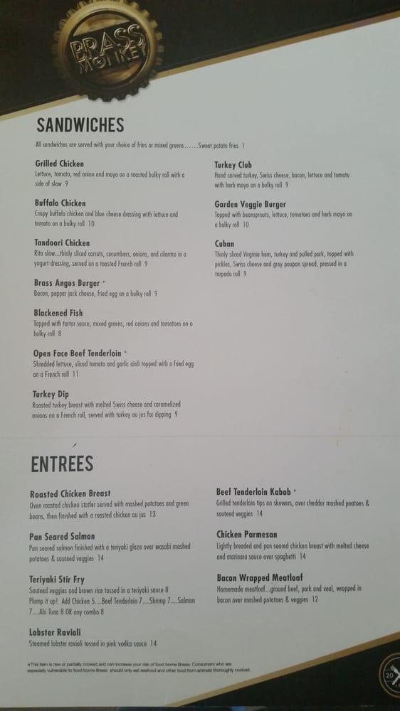 Menu at Brass Monkey pub & bar, Providence