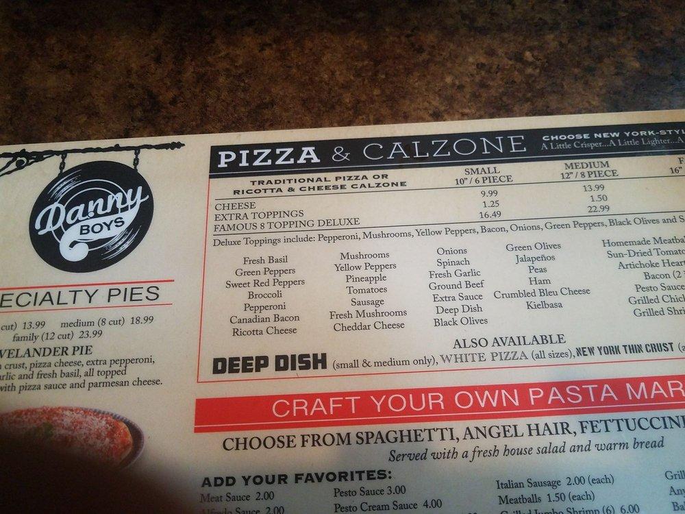 Menu at Danny Boy's pizzeria, Rocky River