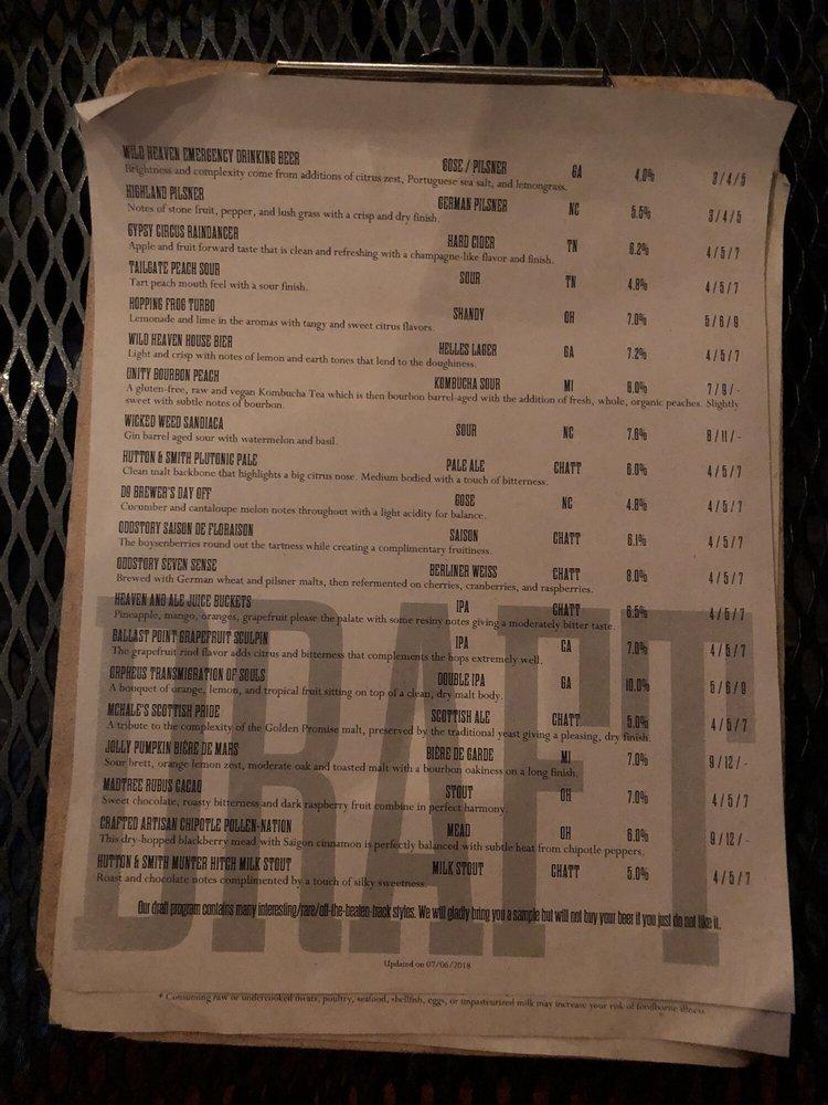Menu at Flying Squirrel pub & bar, Chattanooga