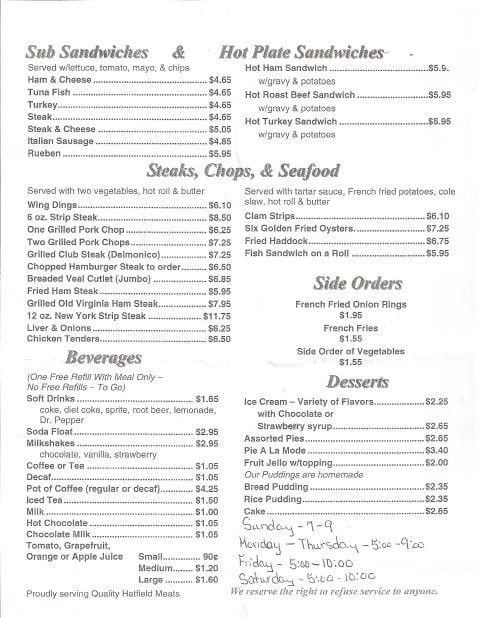 Menu at Frost Cafe, Culpeper