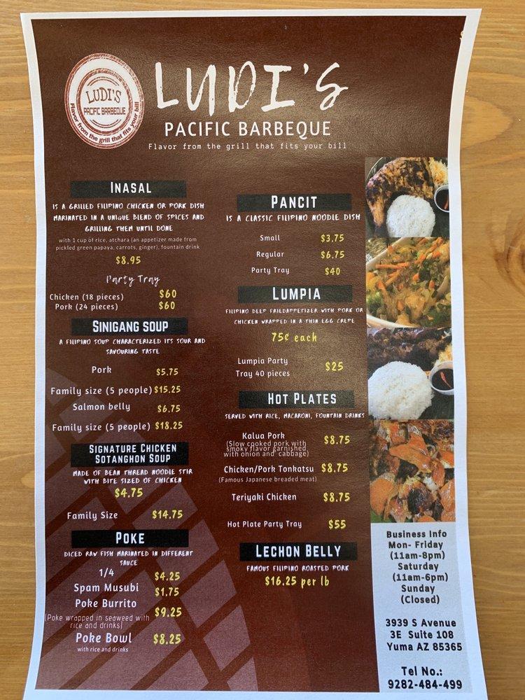 Menu at Ludi's Pacific Barbecue, Yuma