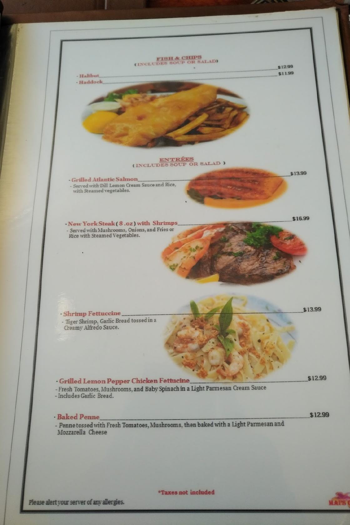 Menu at Mai's Café & Bistro, London