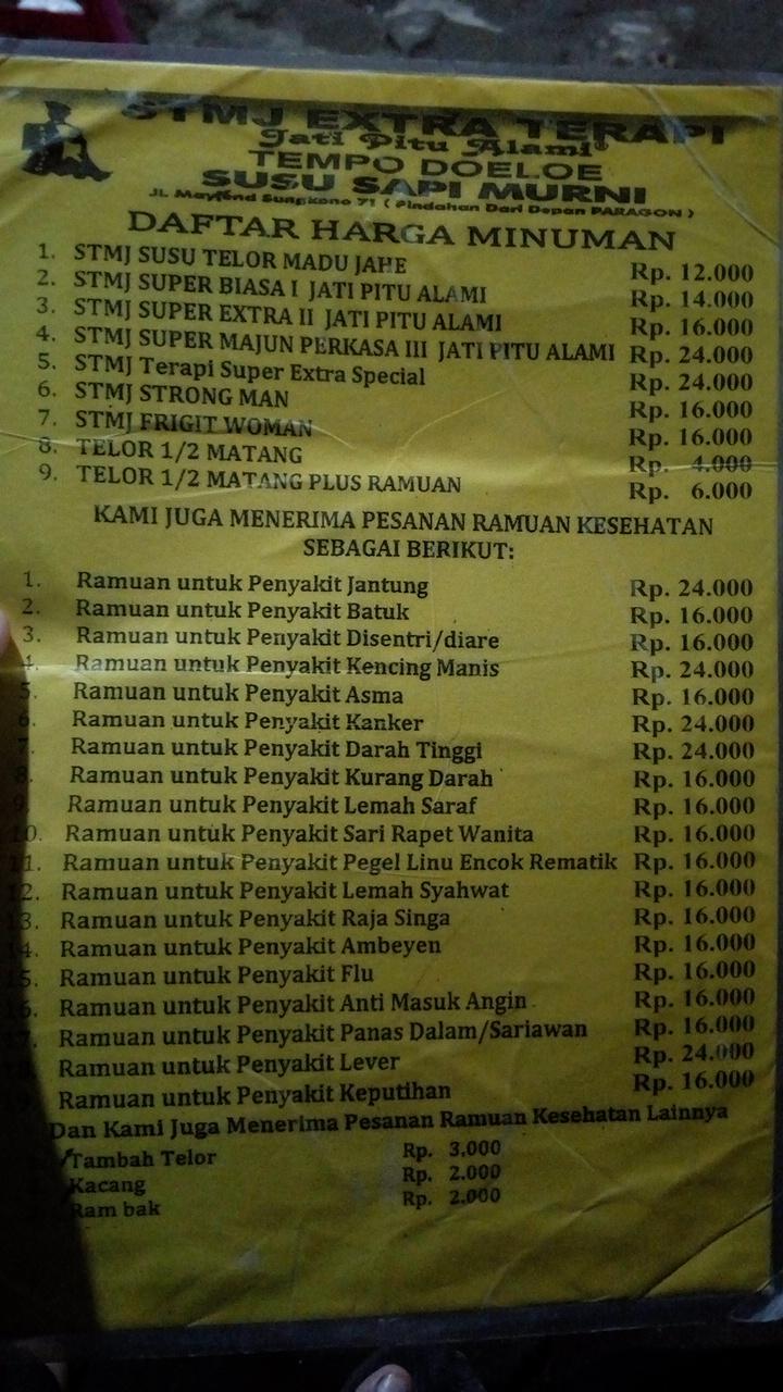 Menu at STMJ Jati Pitu Alami -Extra Terapi Tempoe Doeloe pub & bar ...