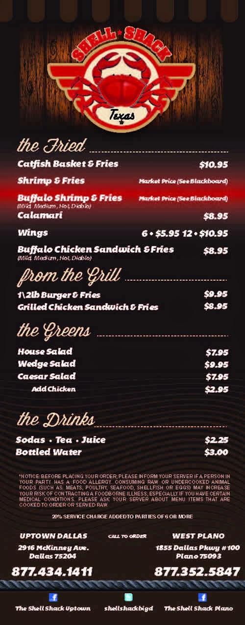 Menu at Shell Shack pub & bar, Plano