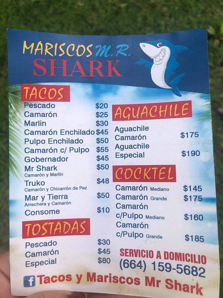 Menu at Tacos y Mariscos Mr Shark. restaurant, Tijuana