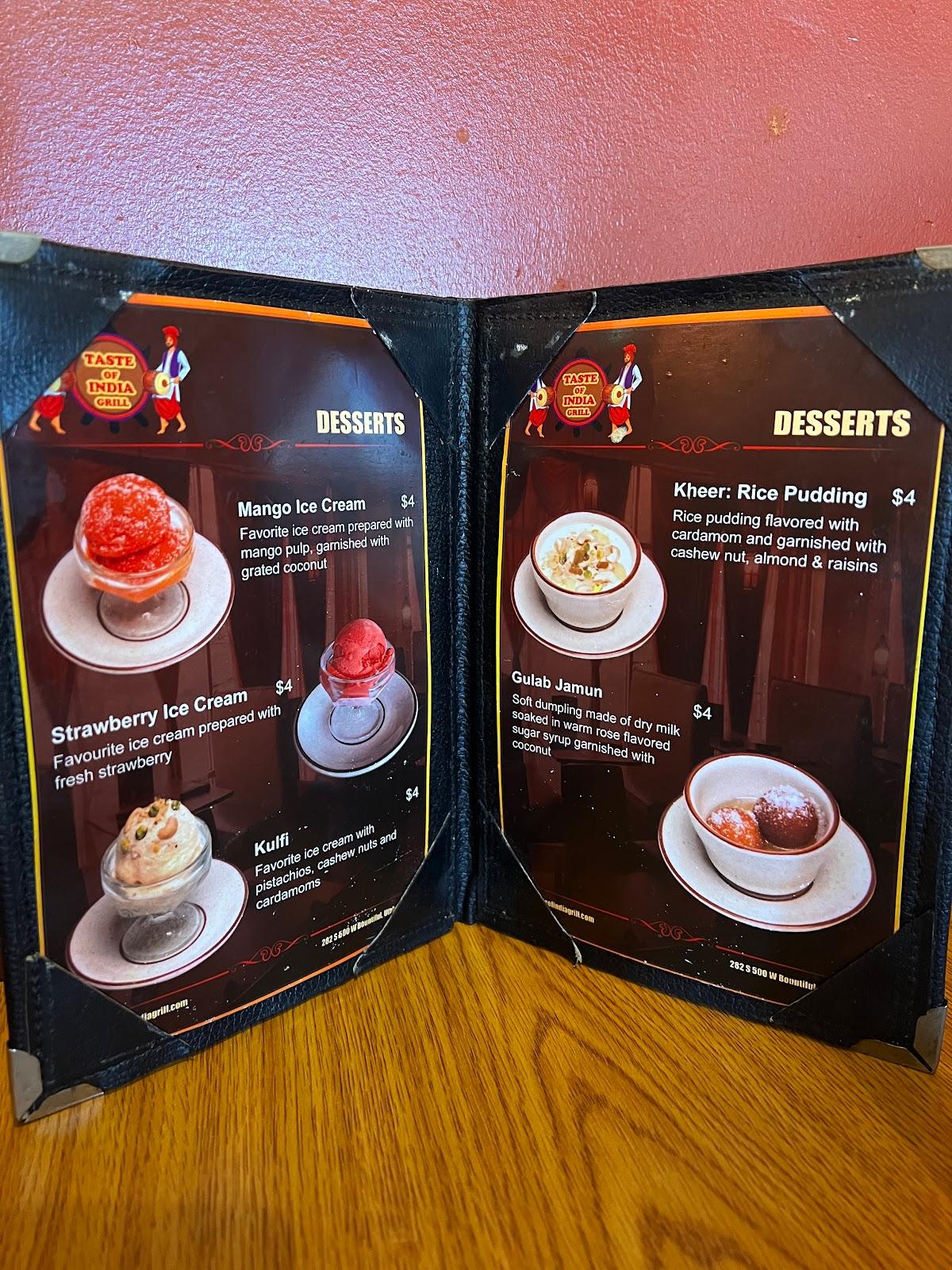 Menu at Taste of India Grill restaurant, Bountiful