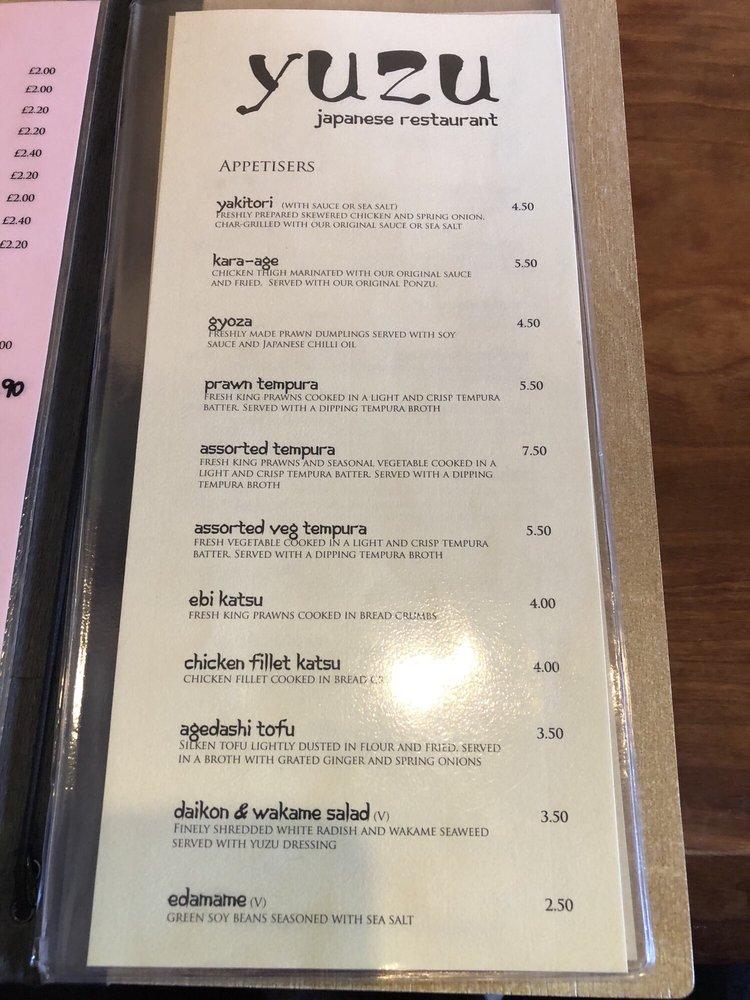 Carta del restaurante Yuzu Japanese Tapas, Manchester