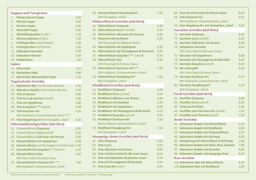 Menu at Asia Imbiss Le Van restaurant, Leverkusen