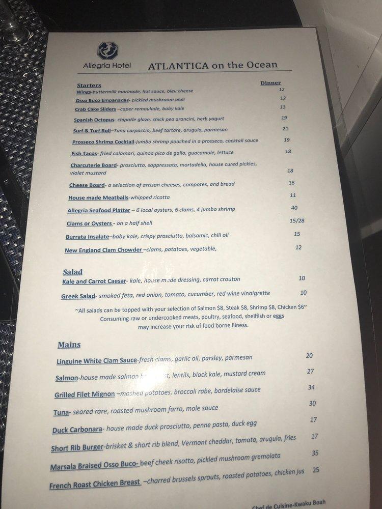 Menu at Atlantica Restaurant, Long Beach