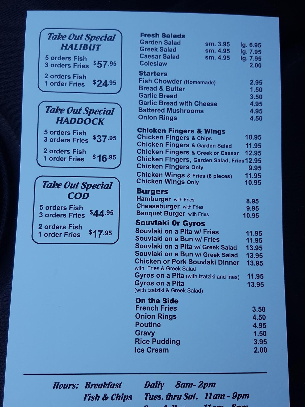 Menu at Halibut House Fish & Chips restaurant, Oshawa, Simcoe St N