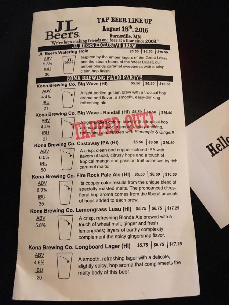 Menu at JL Beers Burnsville pub & bar, Burnsville