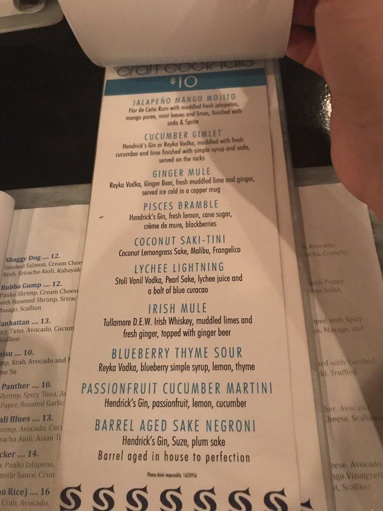 Menu at Pisces Sushi and Global Bistro restaurant, Dunedin, 799 ...