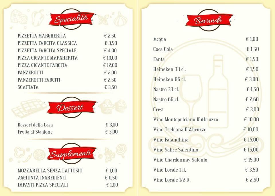 Menu da Benvenuto A Tavola ristorante, Grumo Appula