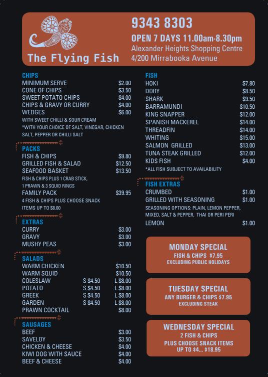 Menu at The Flying Fish fast food, Alexander Heights