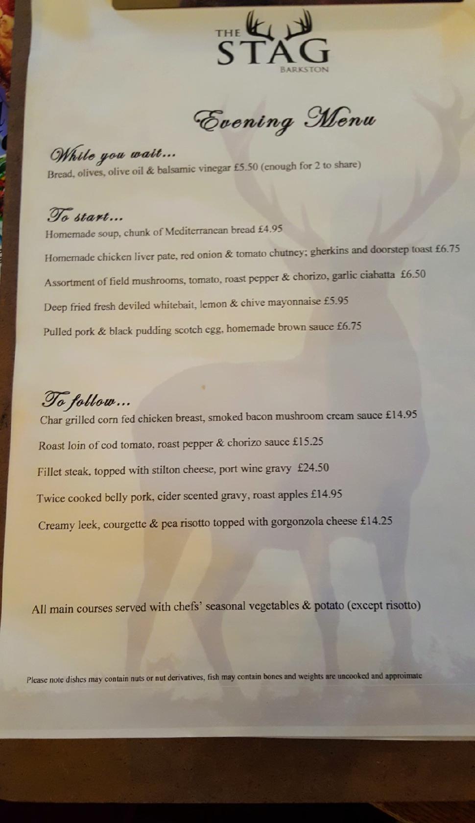 Menu at The Stag Barkston, Grantham