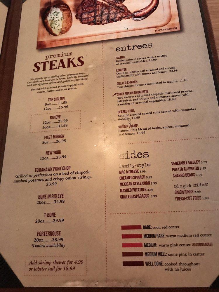 Menu at West Texas Chophouse steakhouse, El Paso