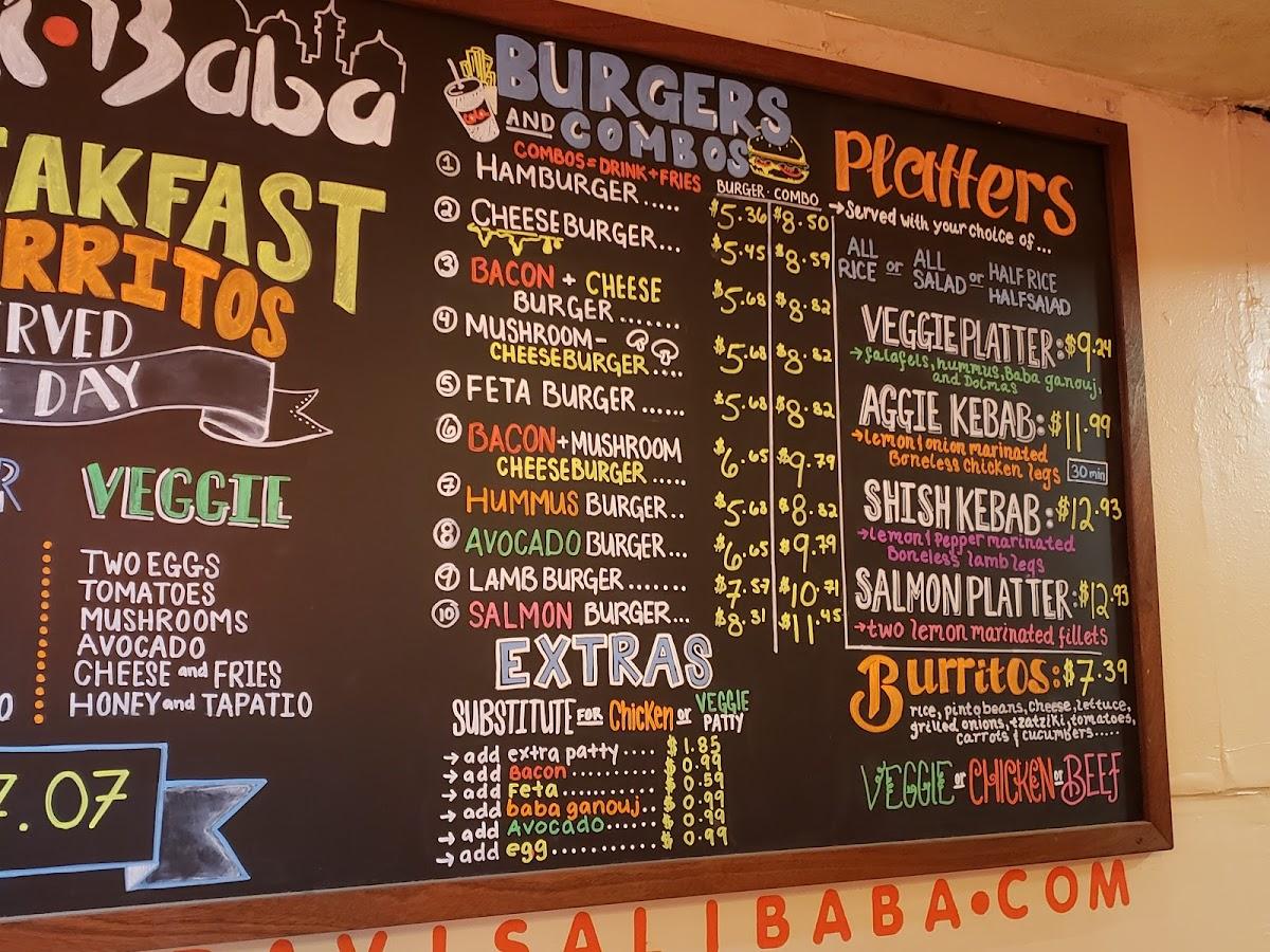 Menu at Ali Baba restaurant, Davis