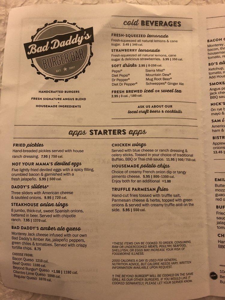 Menu at Bad Daddys Burger Bar, Columbia