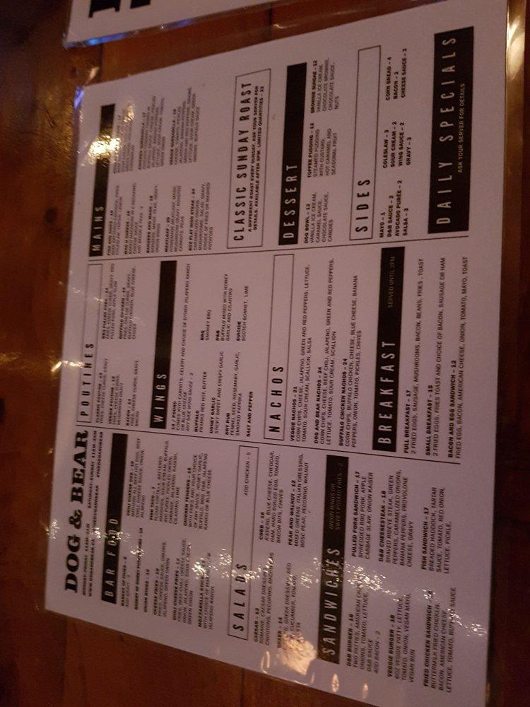 Menu at The Dog & Bear Pub, Toronto