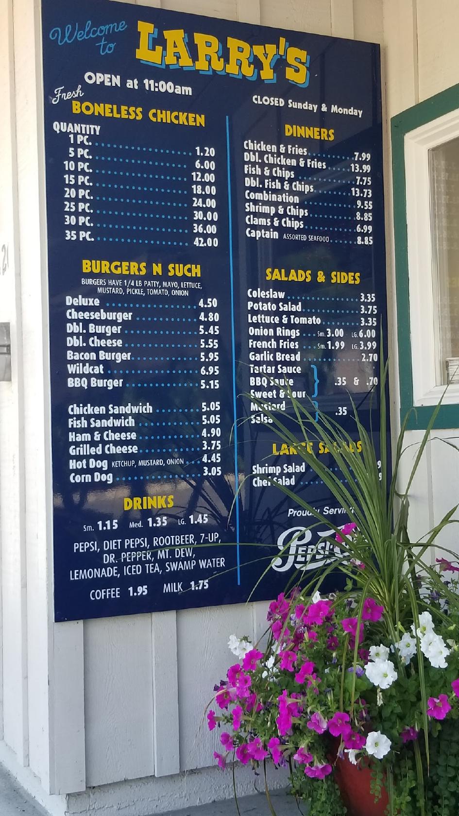 Menu at Larry's Drive In fast food, East Wenatchee