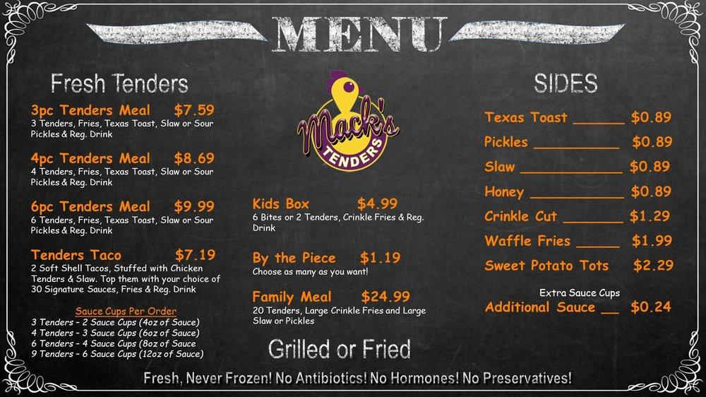 Menu at Mack's Tenders and WINGS fast food, Jacksonville, 100 Gateway ...