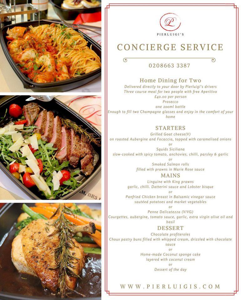 Menu at Pierluigi's restaurant, Beckenham