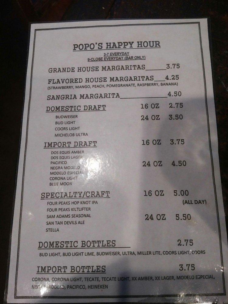 Menu at Popo's Fiesta Del Sol pub & bar, Glendale, N 59th Ave