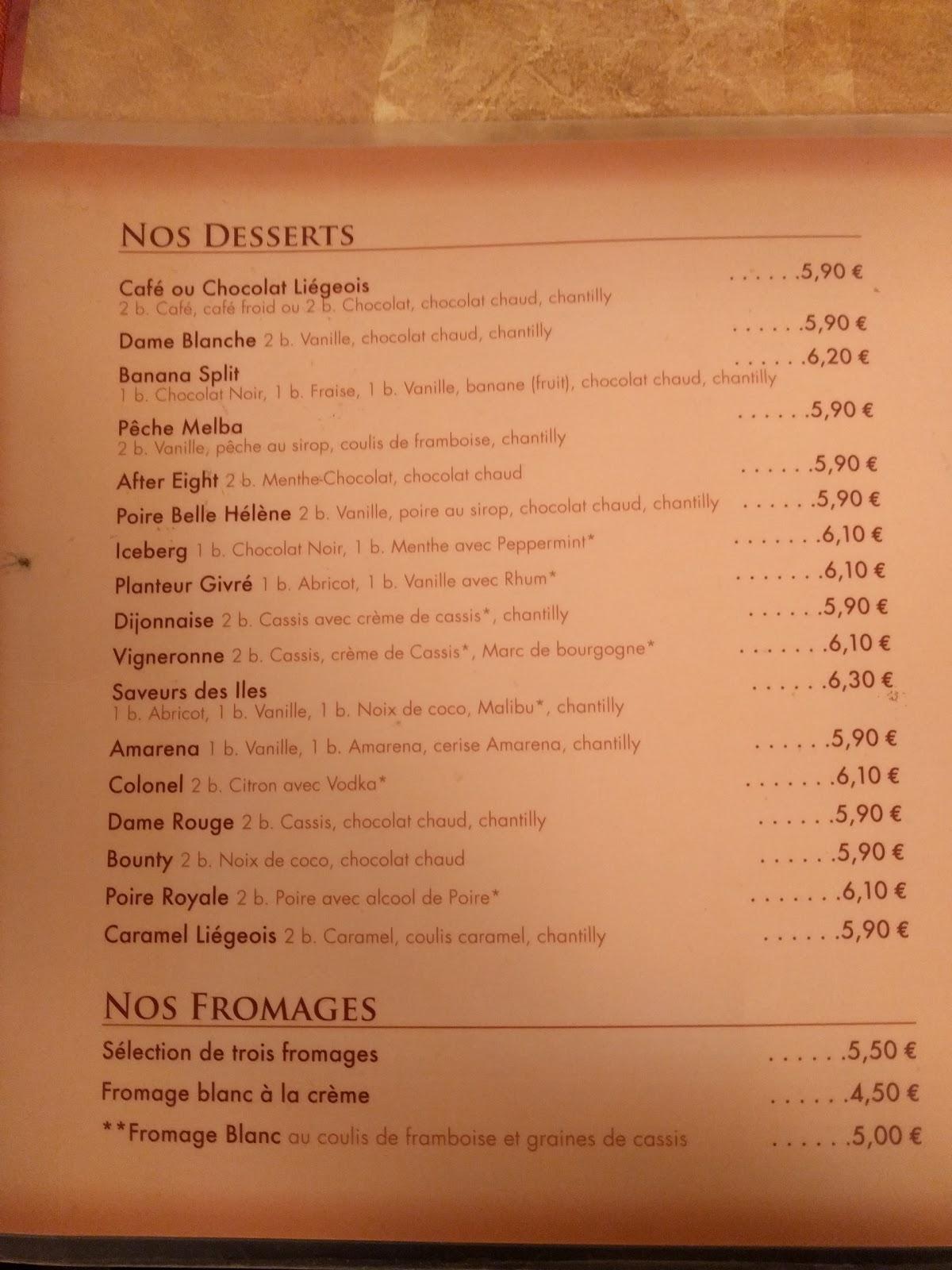 Menu au Restaurant Entr'act, Semur-en-Auxois