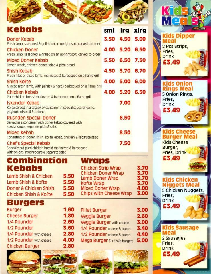 Menu at Super Rushden Kebab fast food, Rushden